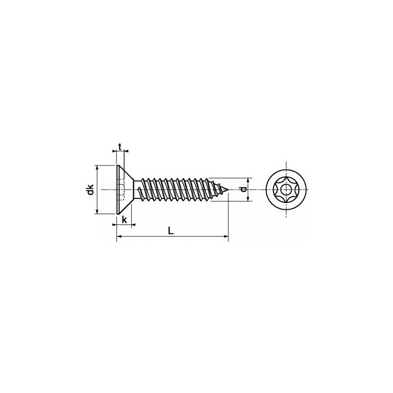 Vis à Tôle ou vis Parker Inox Anti-Vandalisme Tête Fraisée Torx Tamper