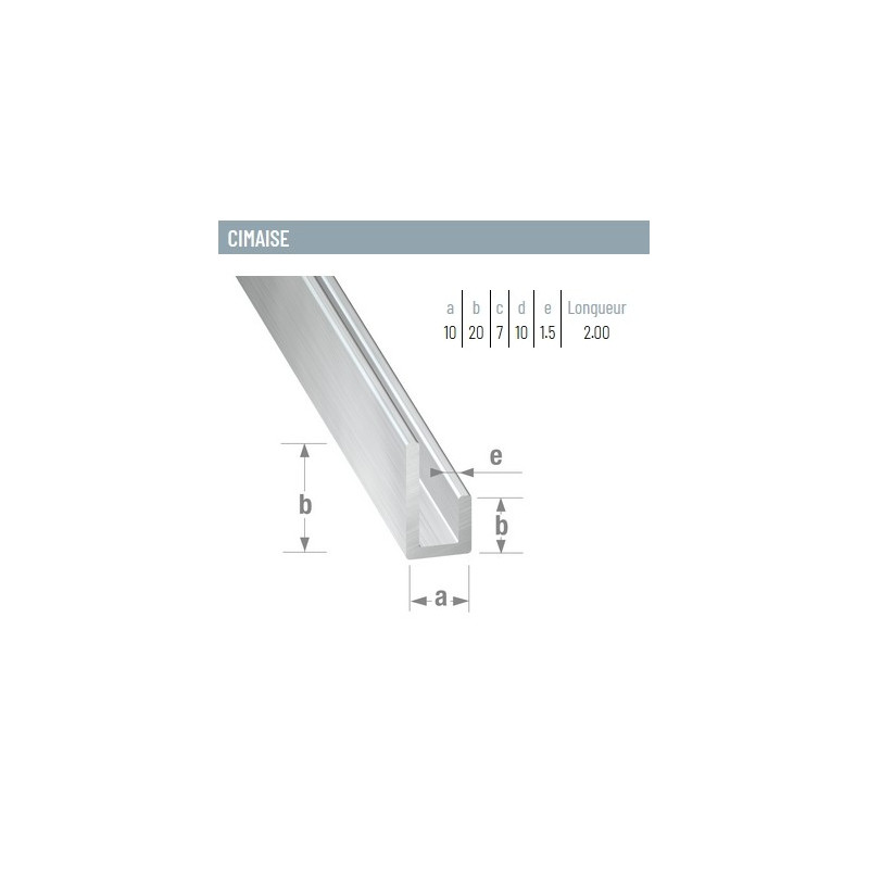 Les cimaises en aluminium brut de 20 mm X 10 mm X 10 mm de 2 mètres